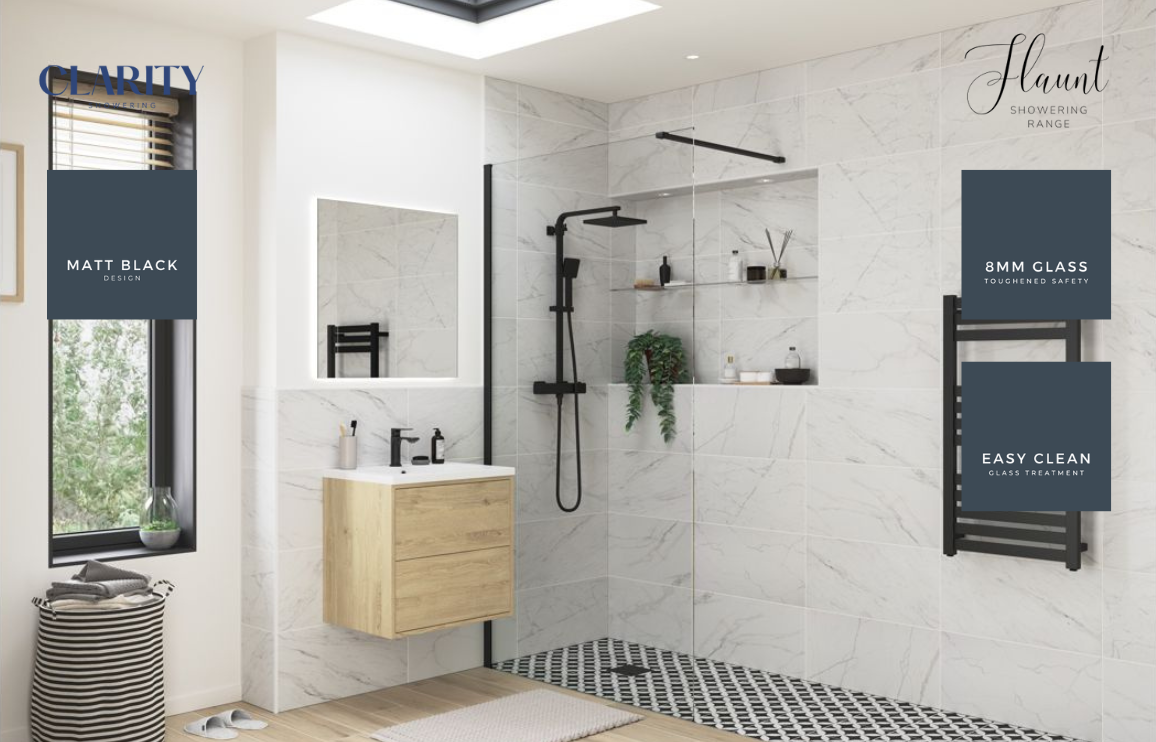 Clarity Showering - Flaunt - 900mm Walk-In Glass Panel & Support Bar ...