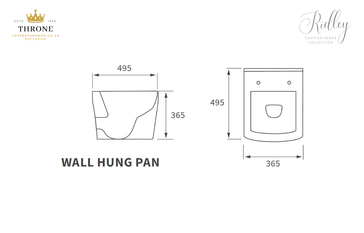 Throne - Ridley - Rimless Wall Hung WC Toilet & Soft Close Seat — Love ...