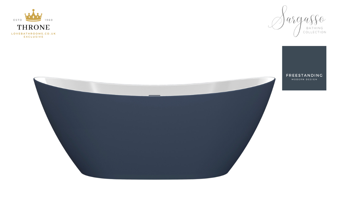 Throne - Sargasso - Freestanding Bath - 1700x780x670mm - Matt Blue ...